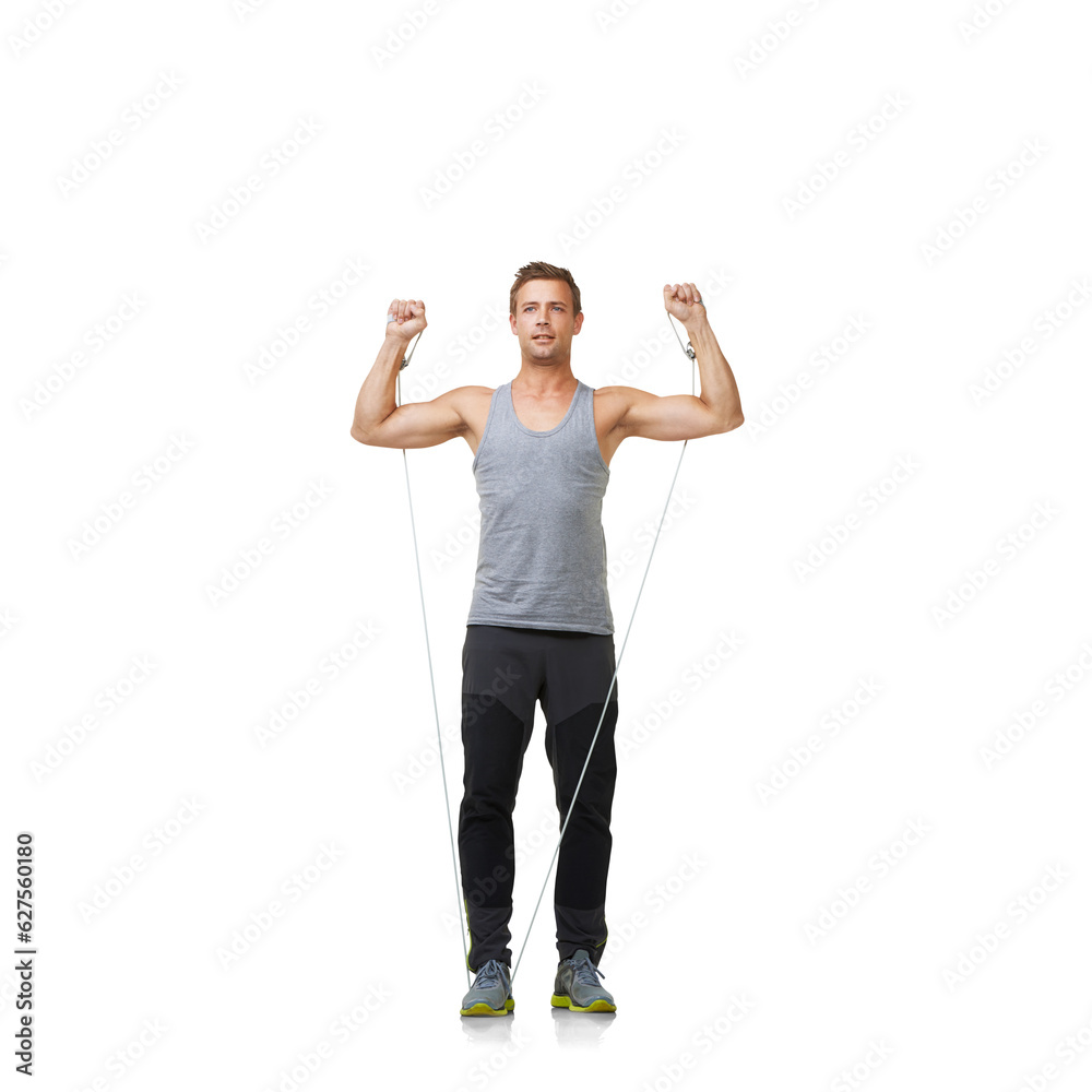 Fitness, stretching body and man with resistance band in exercise gym ...
