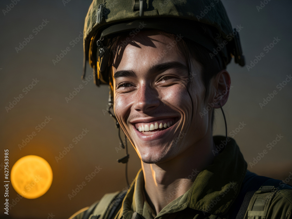 Portrait of a smiling young male American US special forces soldier in ...