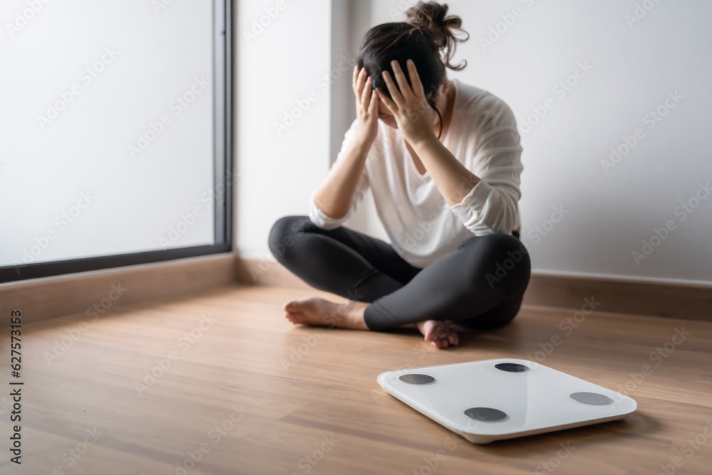 Sad woman with fat upset bored of dieting Weight loss fail Fat diet and ...