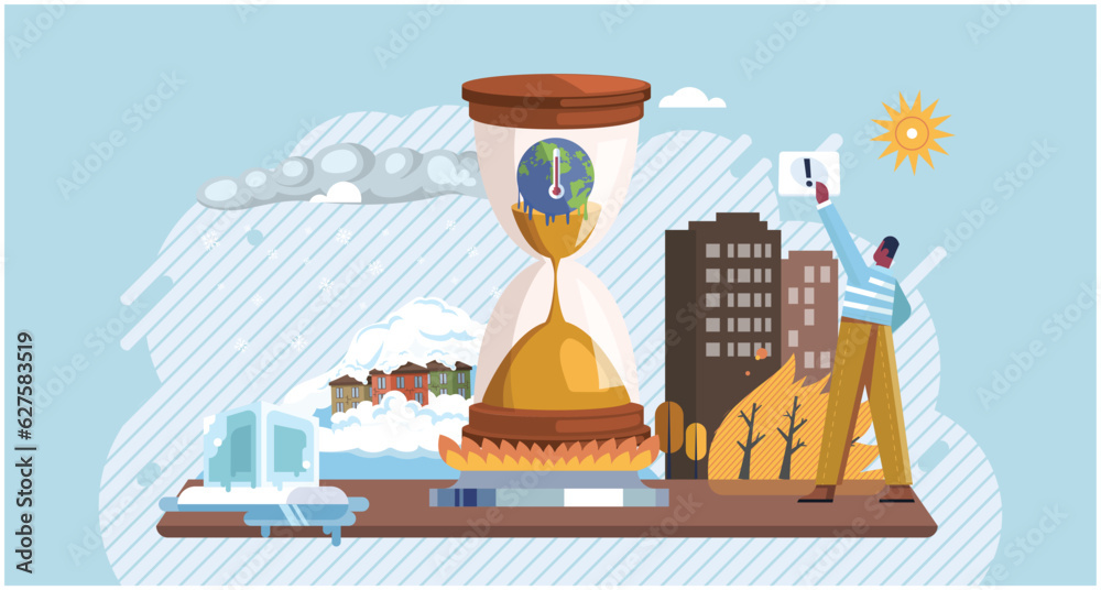 Climate change cycle as a dried or dry cracked land suffering from drought. Measuring planet ...