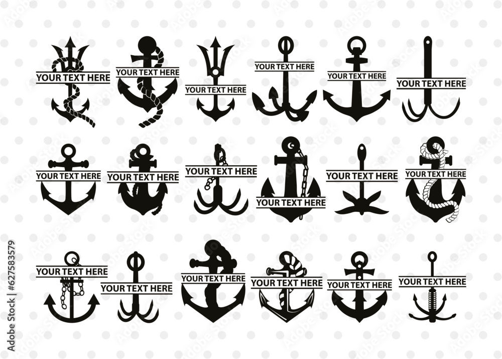 Anchor Split Monogram, Anchor Silhouette, Rope Anchor, Nautical, Ship ...