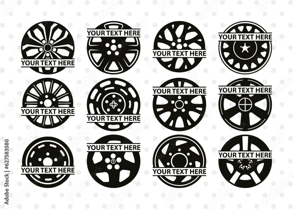Vetor de Wheel Split Monogram, Wheel Hubcap Silhouette, Wheel Hubcap ...