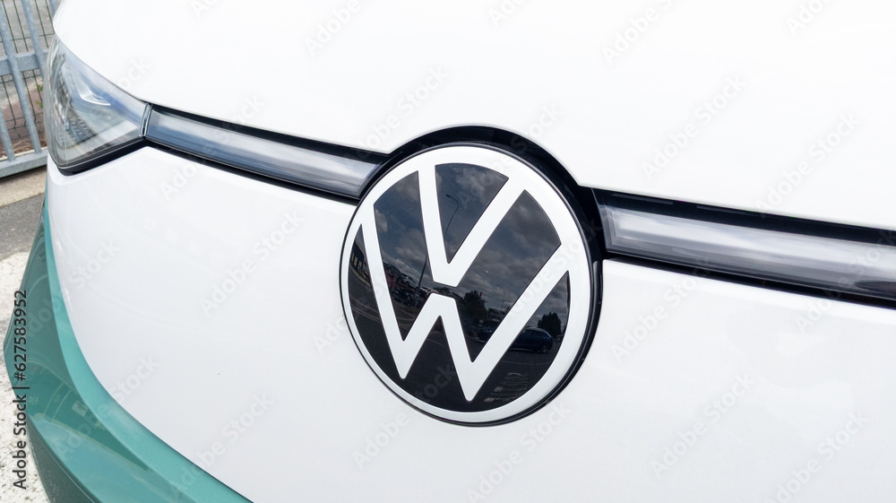 Volkswagen ID Buzz logo brand sign on new battery electric minivan from ...