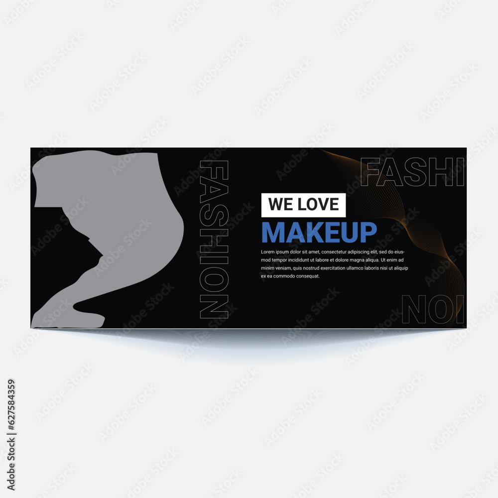 Beauty make up banner template. Cosmetic products on wavy background in ...