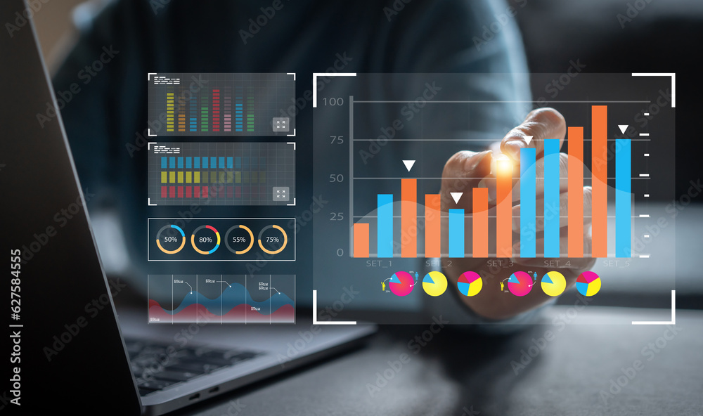 Analyst working with business analytics and data management system on ...