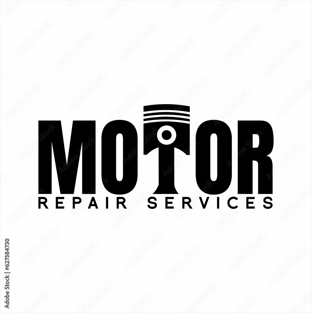 Motor word design with illustration of piston in letter T. Can be used ...