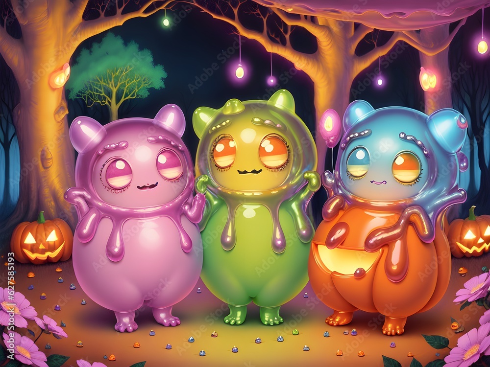 Cute Slime Creatures Celebrating, Generative AI Illustration Stock ...
