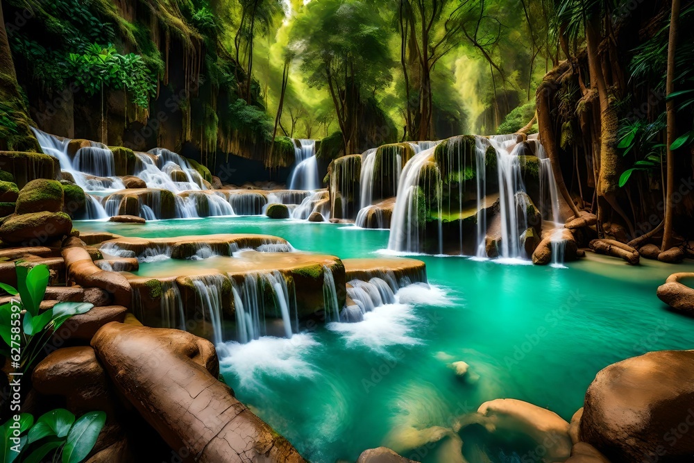Kuang si waterfall: The beauty of nature with lush greenery. Hidden ...