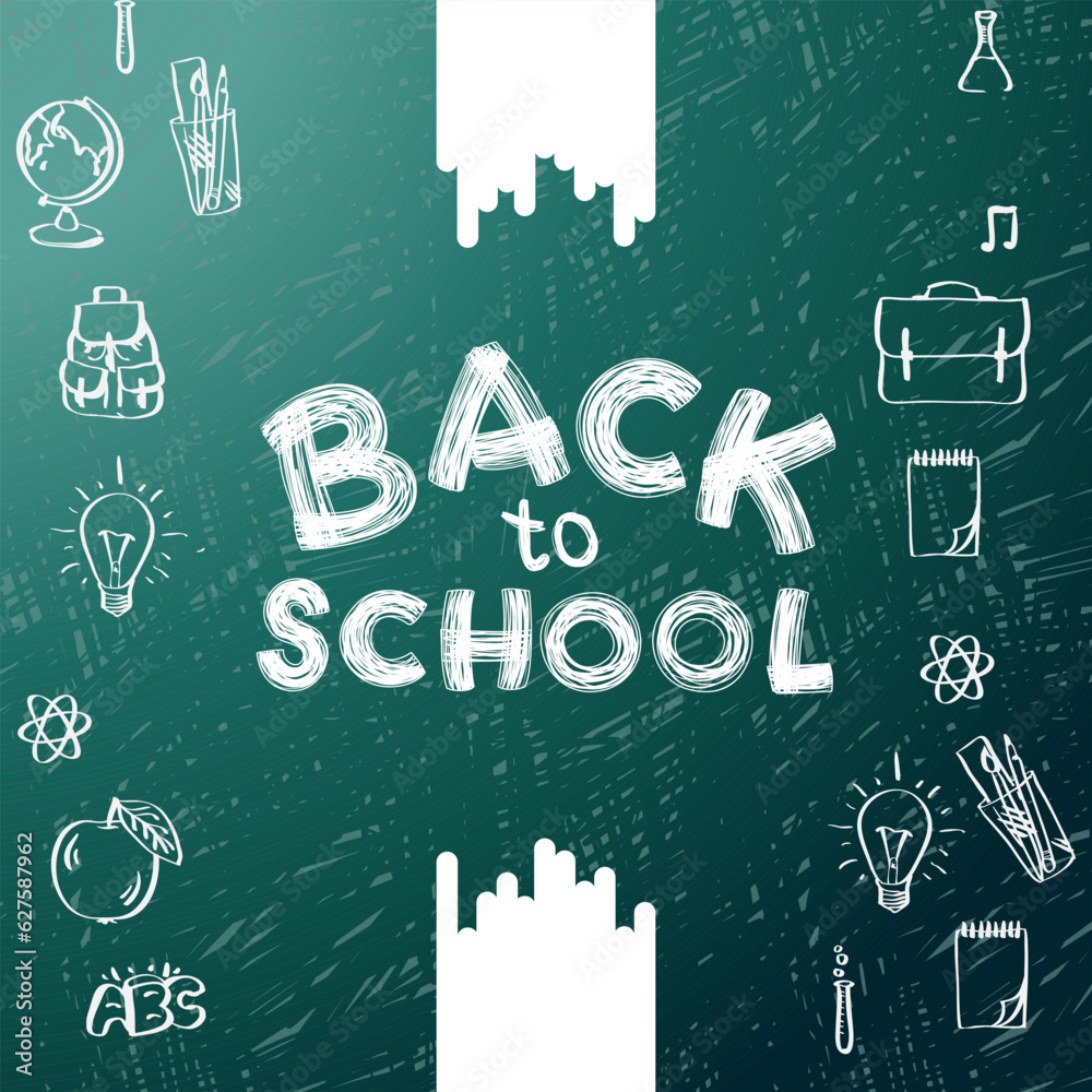 Green Back to school vector concept design. Back to school text in ...