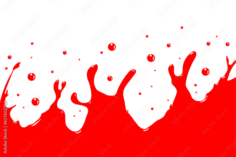 Red water droplets splash and water bubbles on white background. Red ...