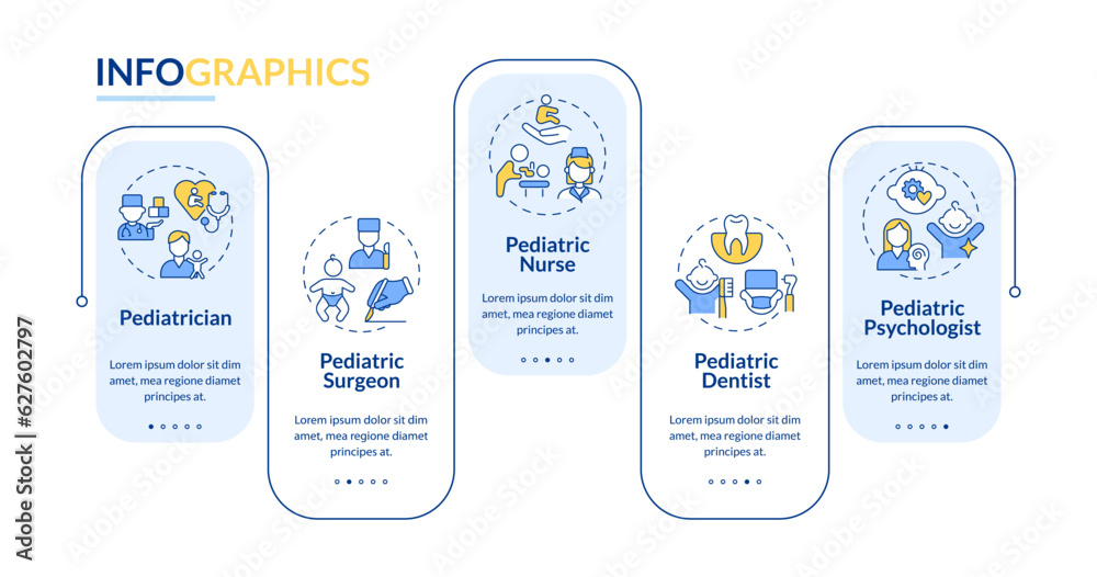 Pediatric department specialists rectangle infographic template. Data ...