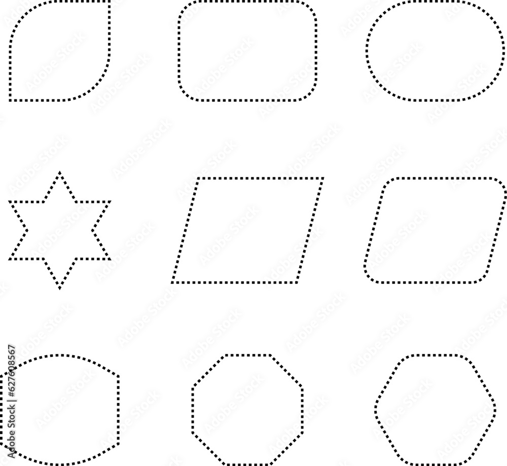 Dashed line basic geometric shapes. Dashed outline of circle, oval ...