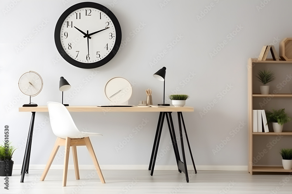 Bright and airy study room with an empty wall featuring a modern wall ...