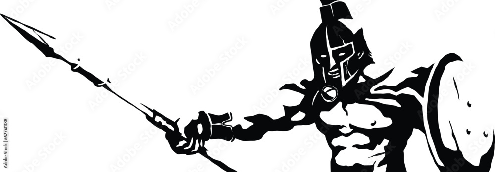 Spartan warrior poses with spear in his hand vector tattoo art unique ...