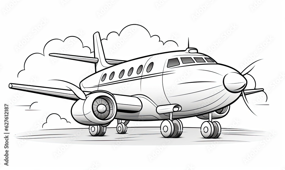 Color the playful cartoon plane using line art. Stock Illustration ...