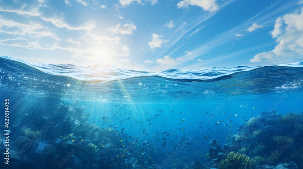 Split underwater view with sunny sky and serene sea Stock Illustration ...