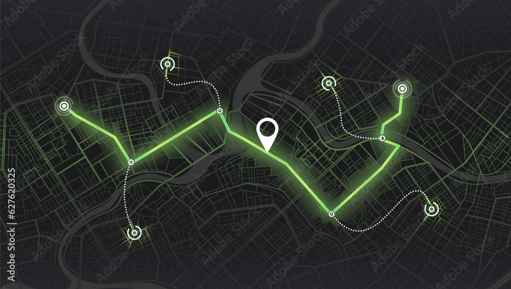 City map with street road. Location navigation interface. Dashboard ...