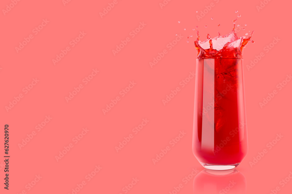 Cherry fresh red juice in glass with reflection, drops and splashind on ...