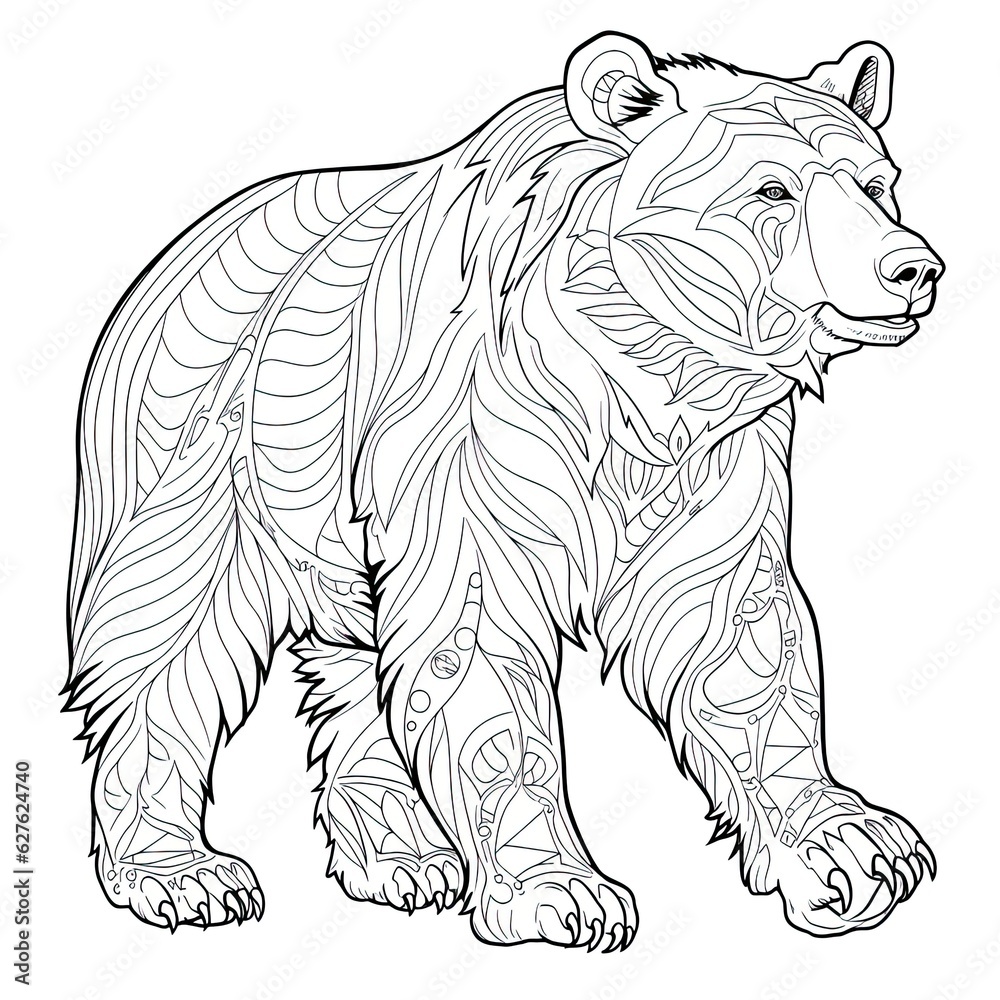 Polar bear animal line art illustration. Black and white coloring page ...