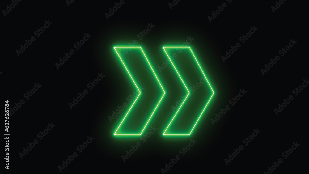 Green arrows pointing right Neon light. direction concept. Right ...