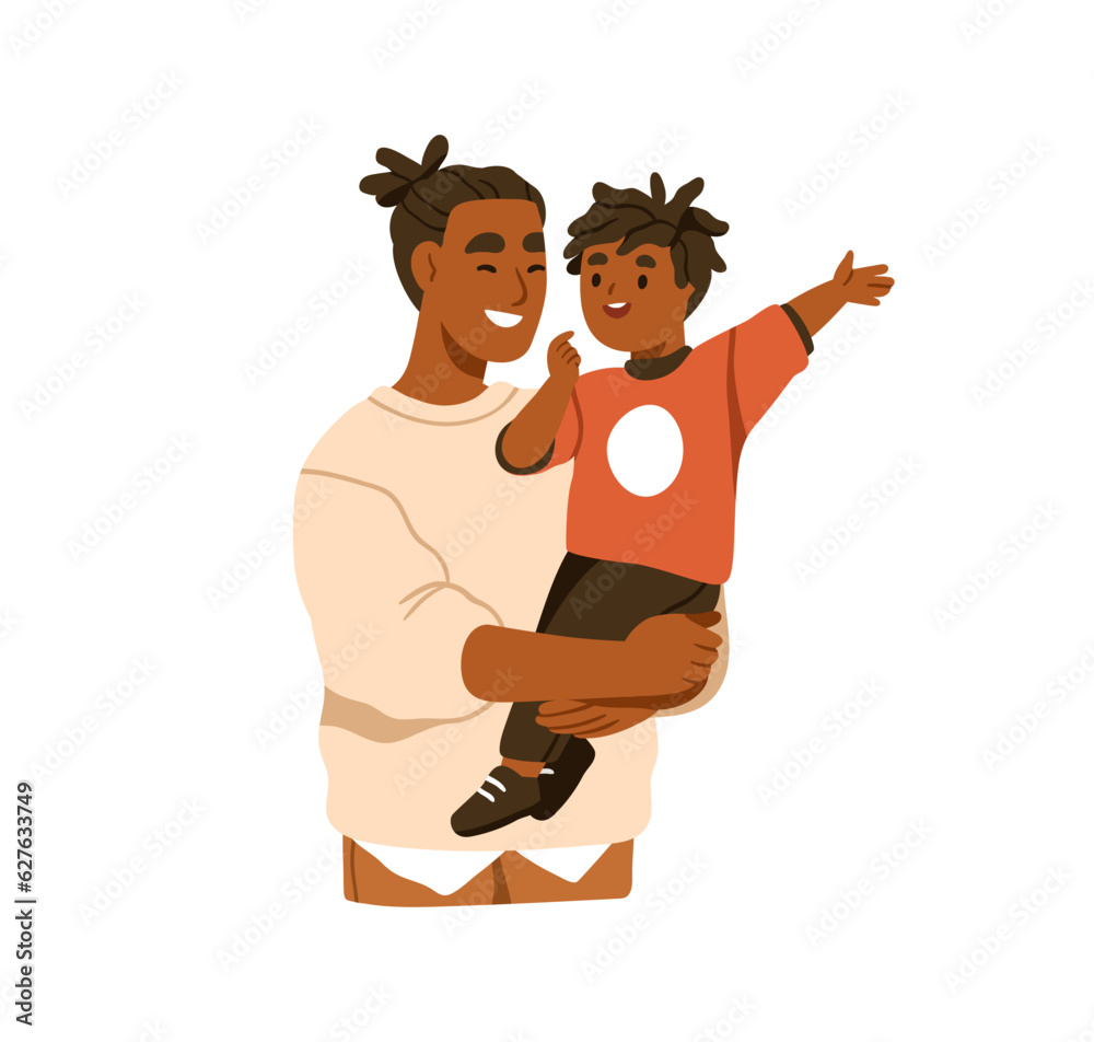 Kid talking with father. Happy excited child boy speaking with dad ...