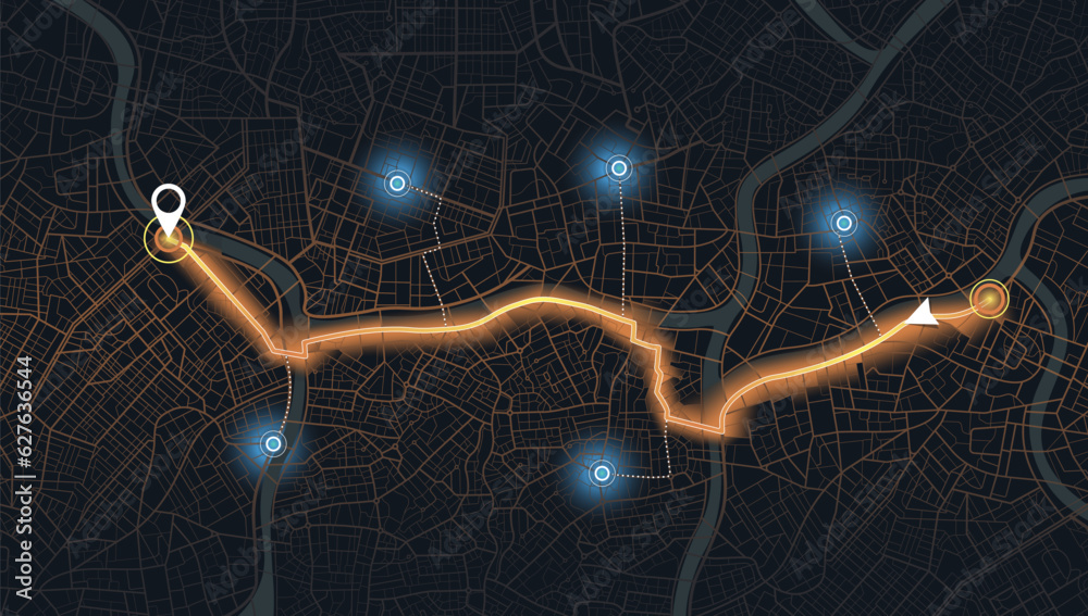 Gps map set navigation to own house. City top view. View from above the ...