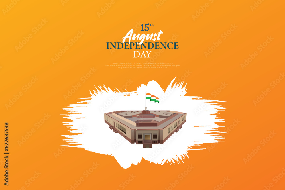 15th august independence day with flag and white brush stroke orange ...