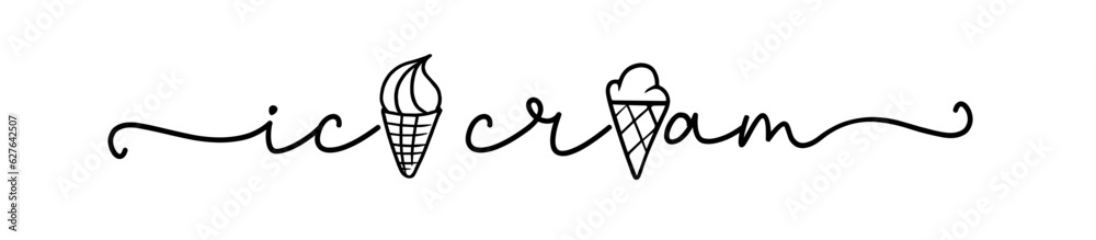 Ice cream logo with icons in the name. Typography, black letters ...