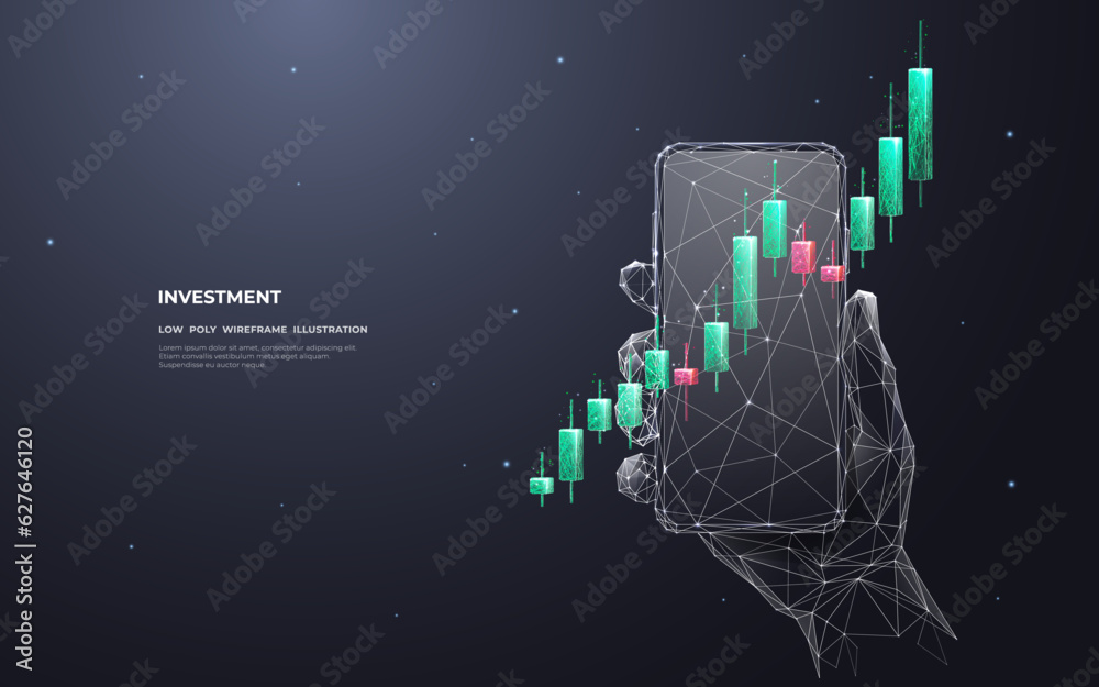 Digital stock market graph chart in a smartphone. Abstract hand holding ...