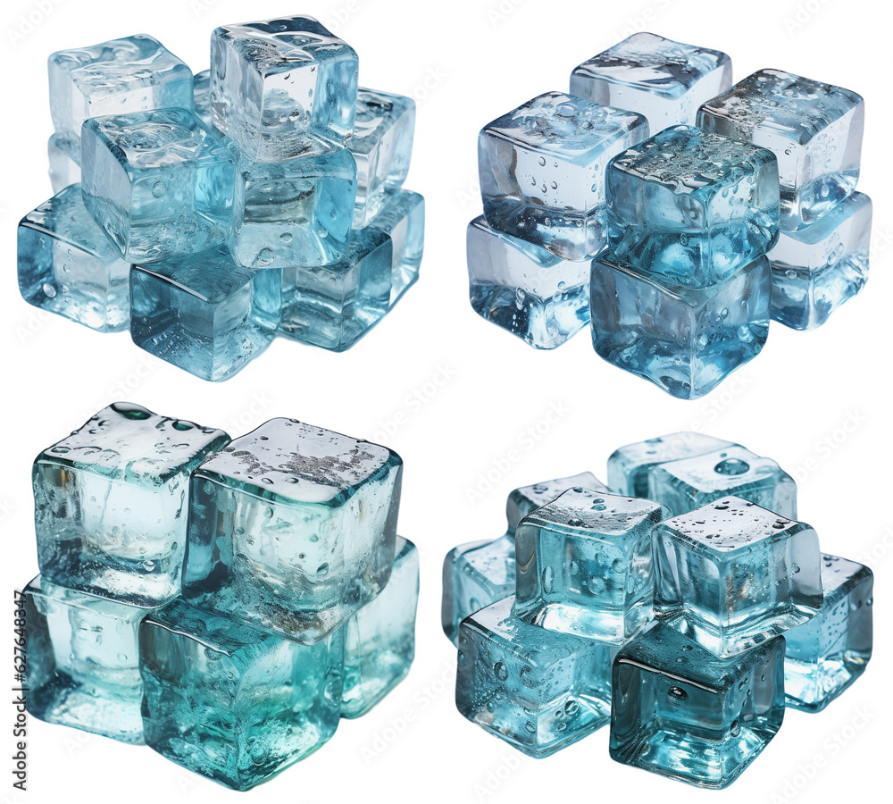 collection of different stacked ice cubes on a transparent background ...