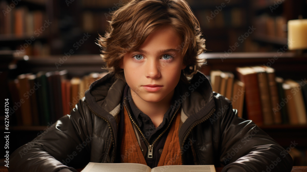 A Little Smart Boy Reads Books created with generative AI technology ...