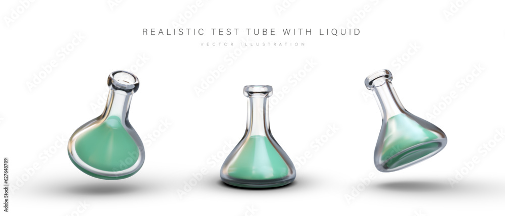 3D laboratory conical flask with liquid. Test tube with flat bottom ...