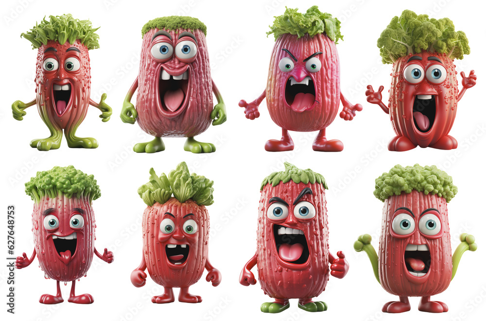 illustrations, cartoons of rhubarb characters on a transparent ...