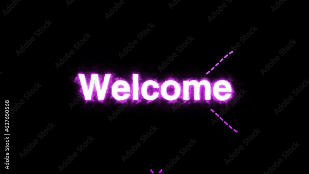 Multicolor neon glowing word 'WELCOME' on a black background. Neon glow ...
