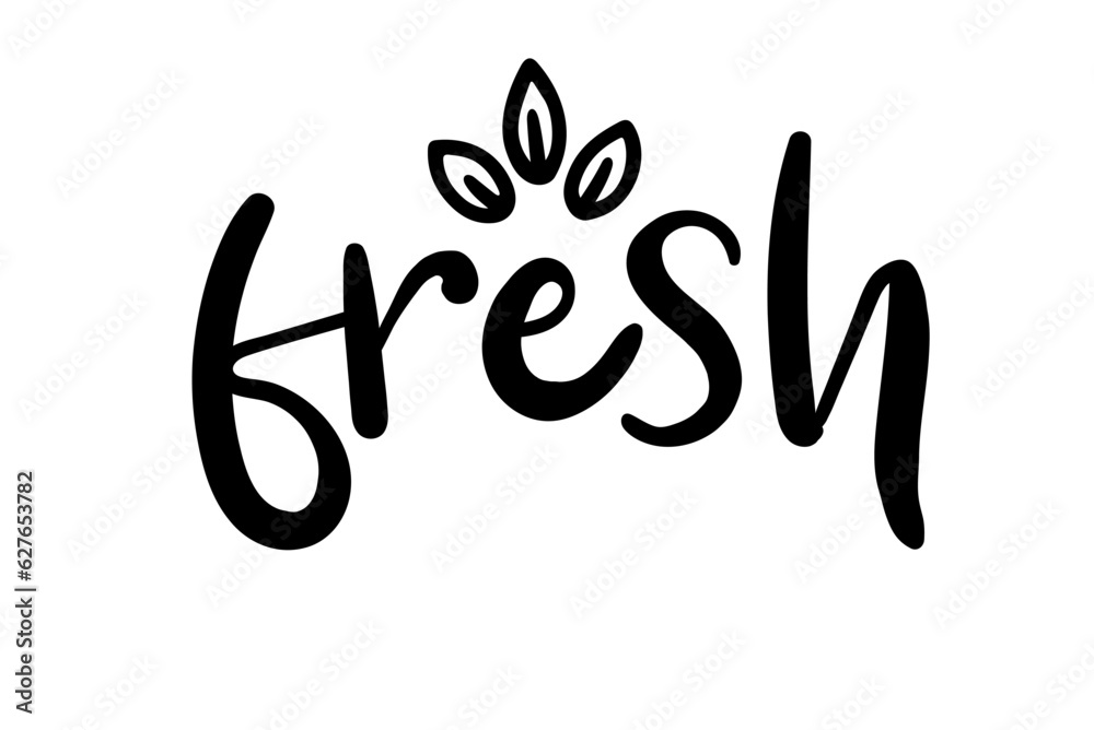 Fresh typography logo. Design fresh icon with leaf. Fresh vector sign ...