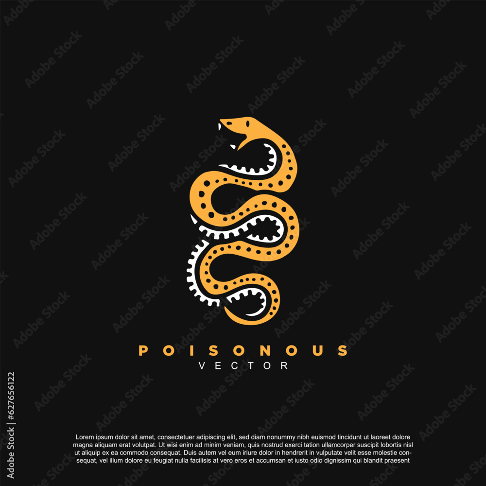 Editable yellow poisonous snake logo design isolated on black ...