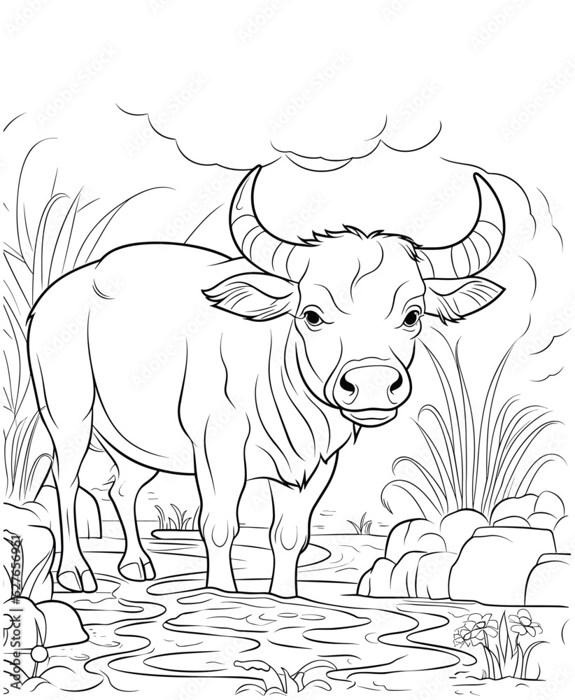 Buffalo animal coloring page for kids Stock Vector | Adobe Stock