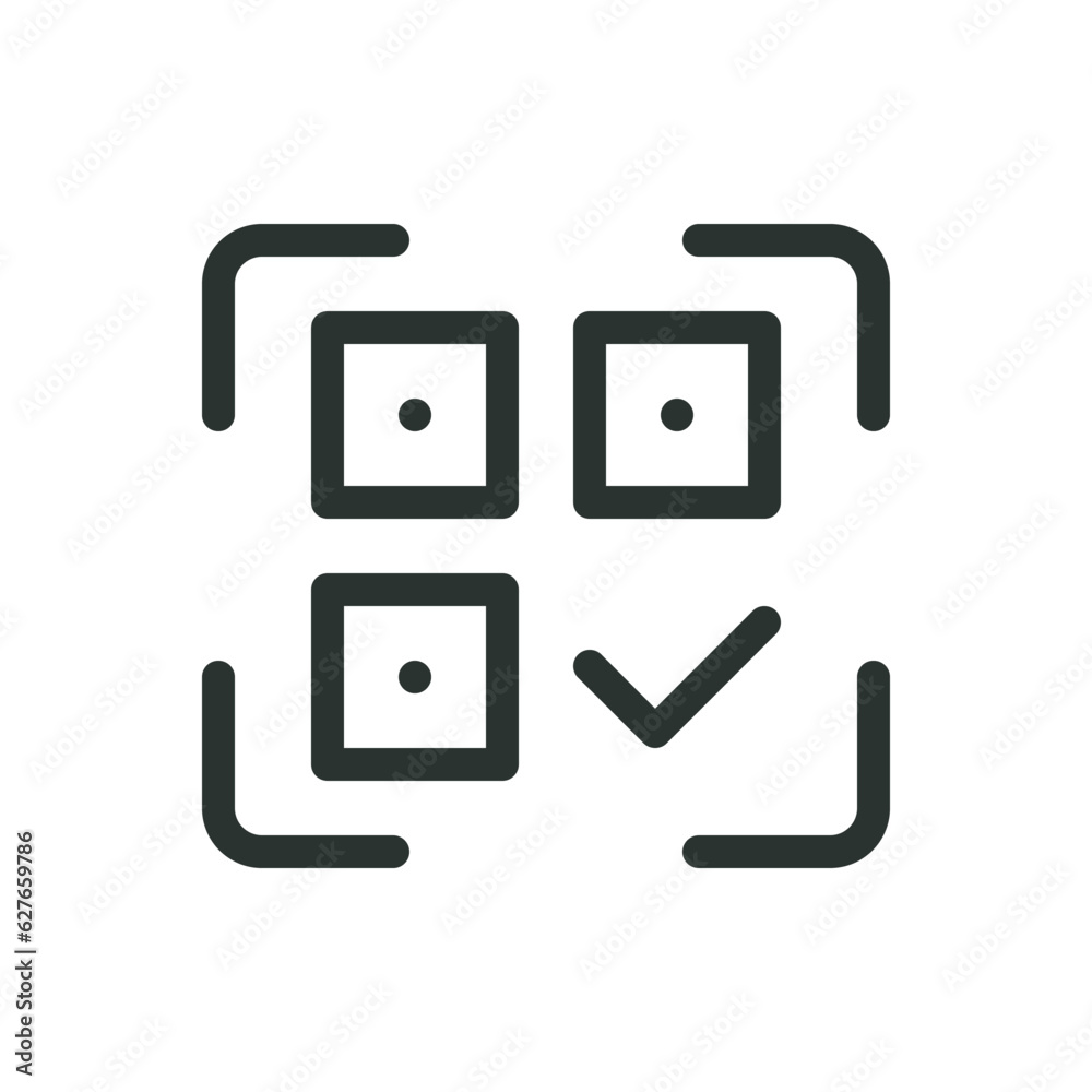 QR code check mark isolated icon, successful QR code scan icon with ...
