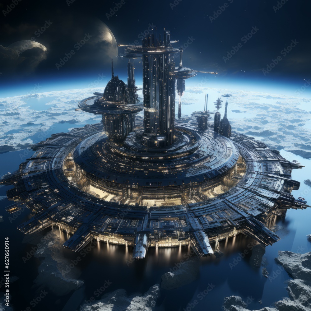 Futuristic orbital space station. Concept of the future earth satellite ...