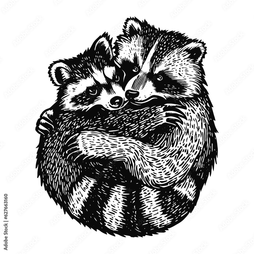 cute hugging raccoons illustration, raccoons cuddle Stock Vector ...