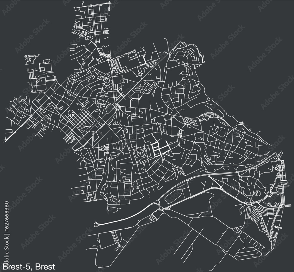 Detailed hand-drawn navigational urban street roads map of the BREST-5 ...