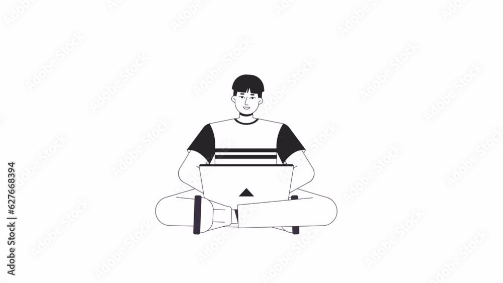 Vidéo Stock Programmer working bw outline 2D character animation. Tech ...