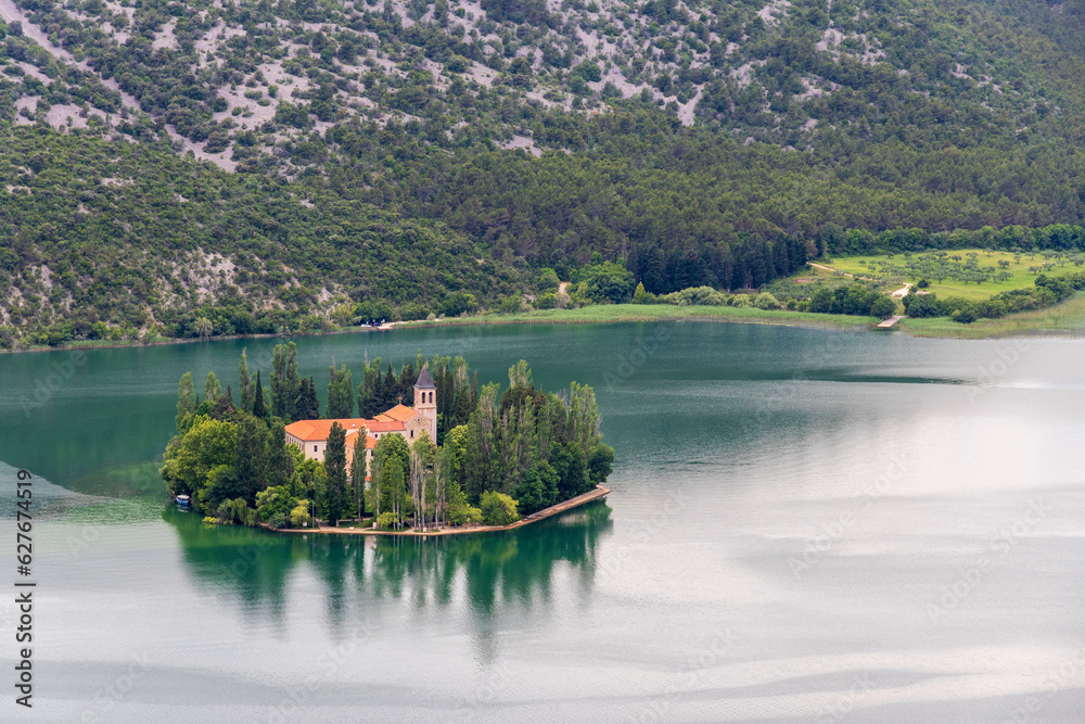 Visovac. Croatia. 06-10-2023. Aerial view of the island of monastery of ...