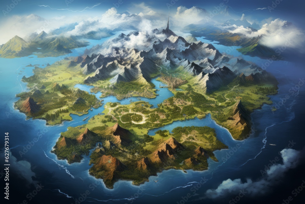 Fantasy map with amazing background. Beautiful illustration picture ...
