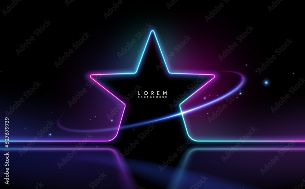 Neon light star shape template on black background Stock Vector | Adobe ...