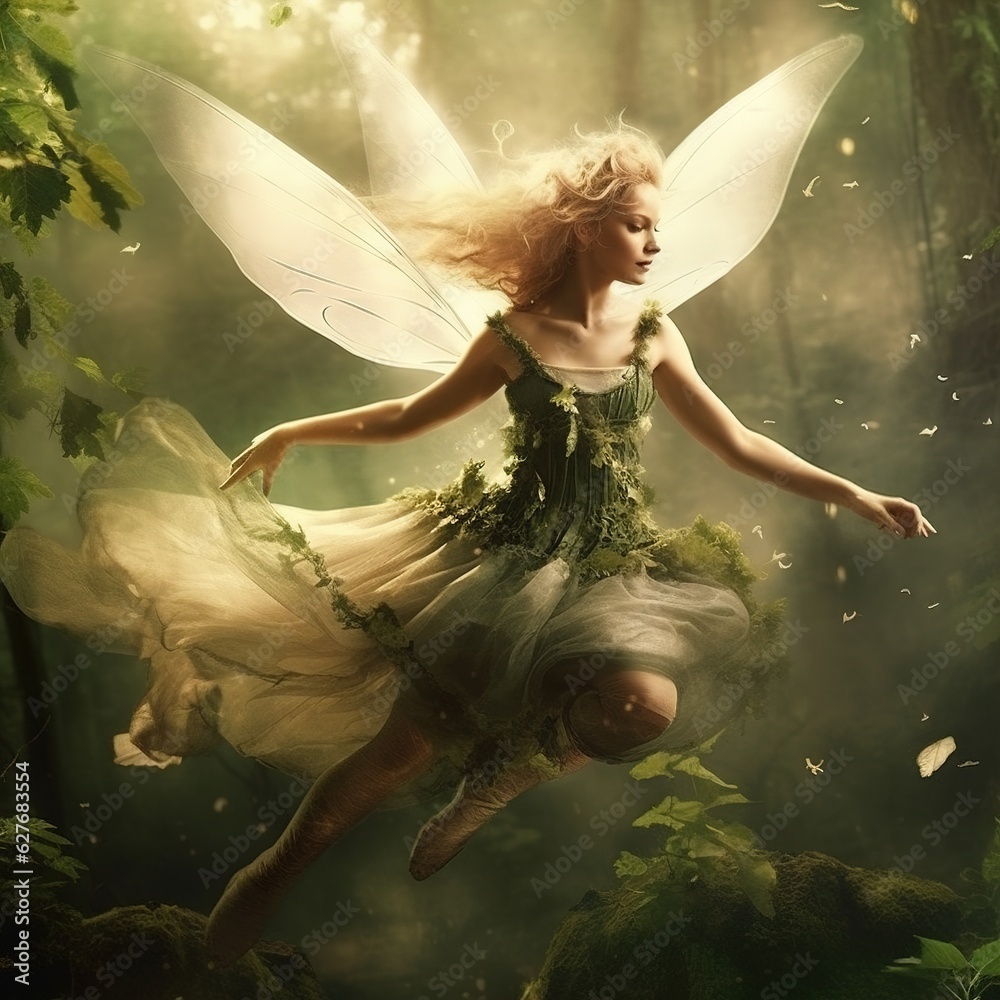 flying fairy with blonde hair and butterfly wings. Generative AI Stock ...