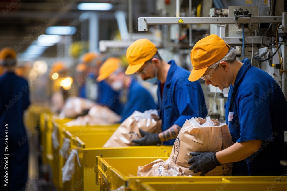 Workers handling and processing raw materials in a clean and organized ...