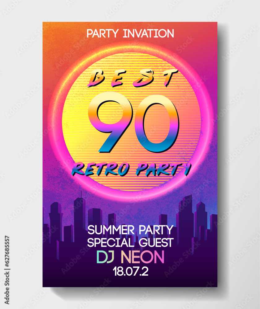 Rave party Flyer design template set in 1980s style. Retro Futurism ...