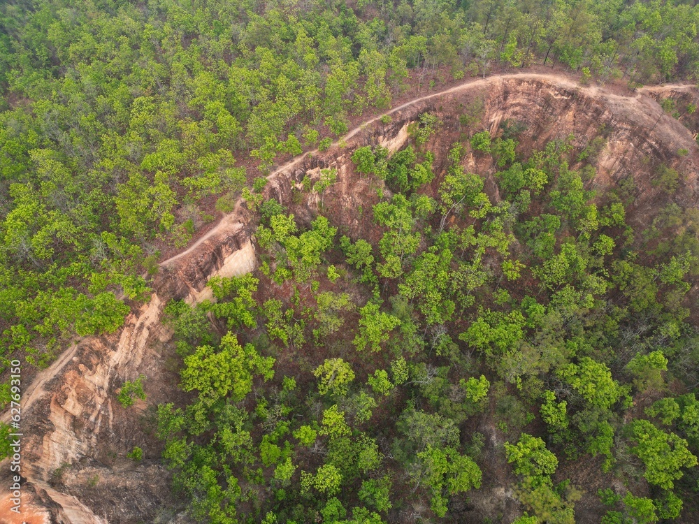 The epic Pai Canyon in Pai, Thailand taken from above from the bird's ...