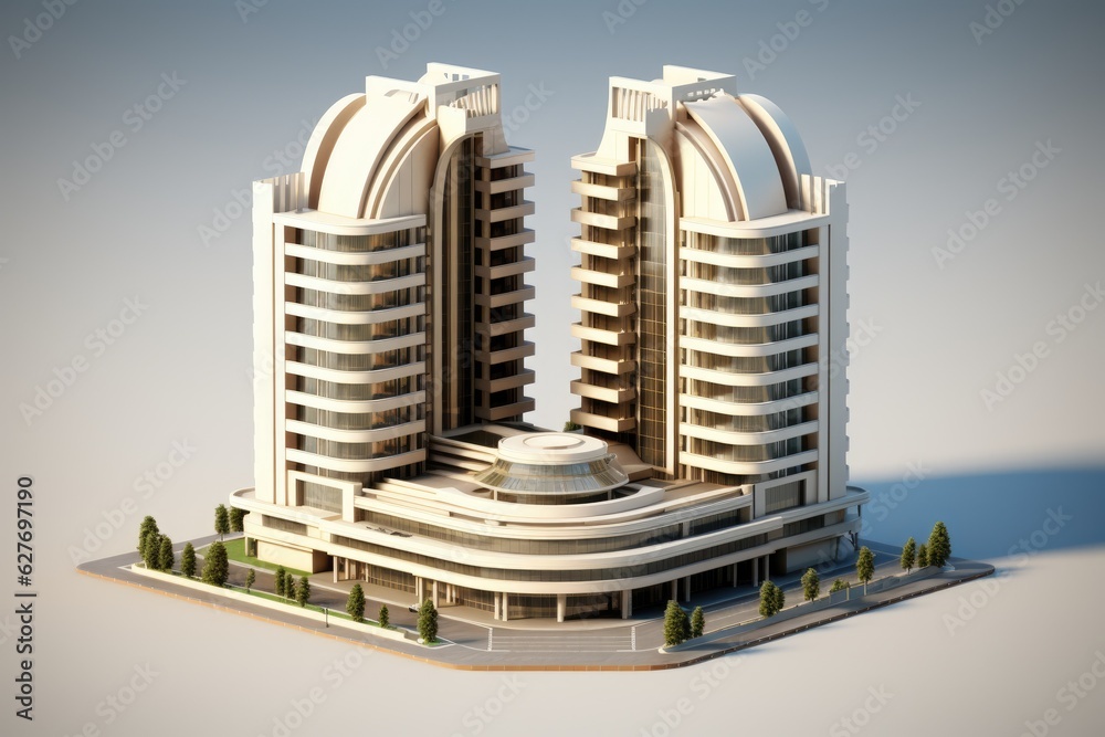 3D model of a modern city building on a gray background. 3d model of ...